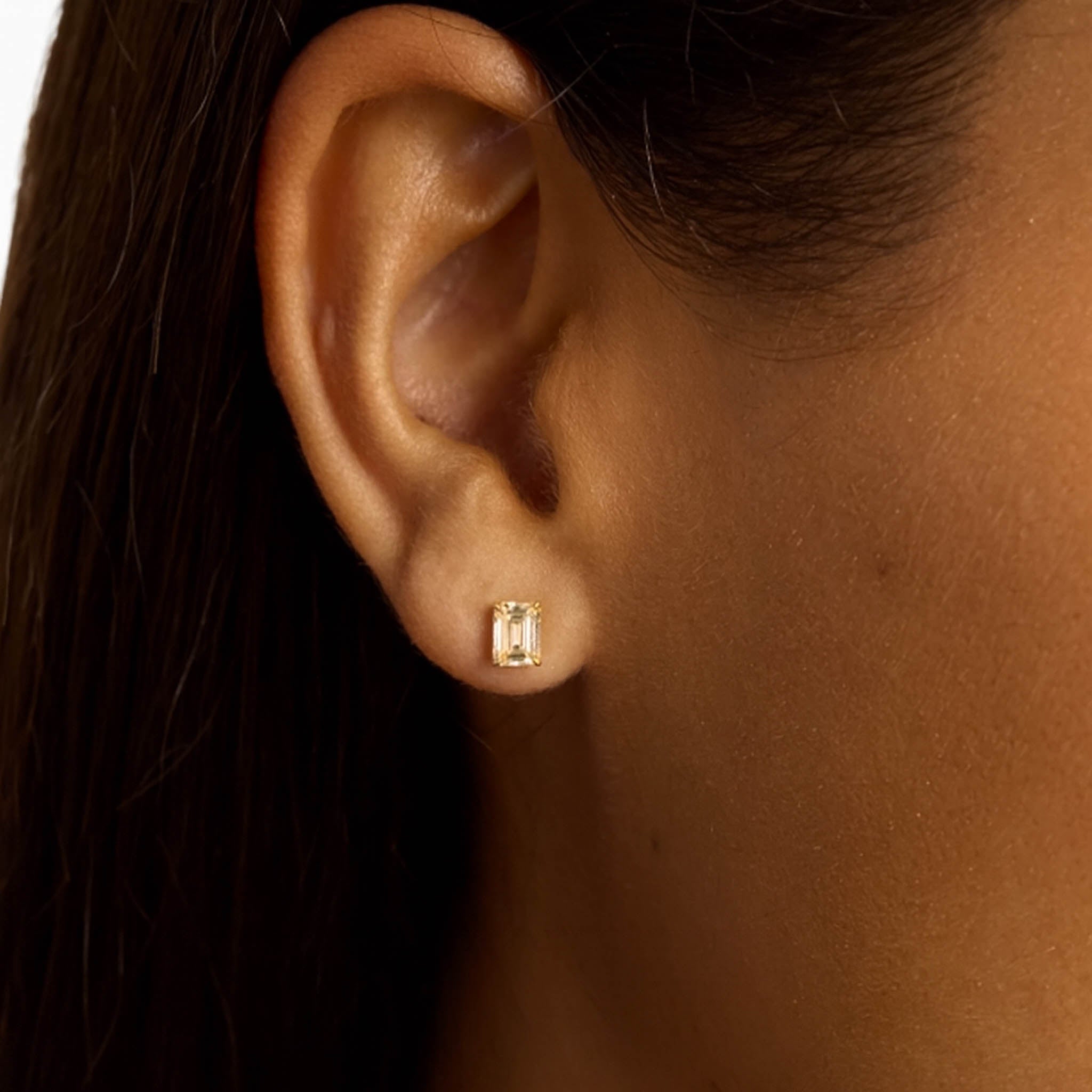 Emerald Cut Lab Grown Diamond Stud Earrings in 14K Gold – Iris + Mill